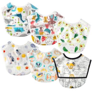 2ooya 6 pcs baby feeding bibs toddler waterproof bib set with crumb catcher pocket infant adjustable baby teething bib babies food bibs keepsake gift for baby shower christmas new year, 6-12 months