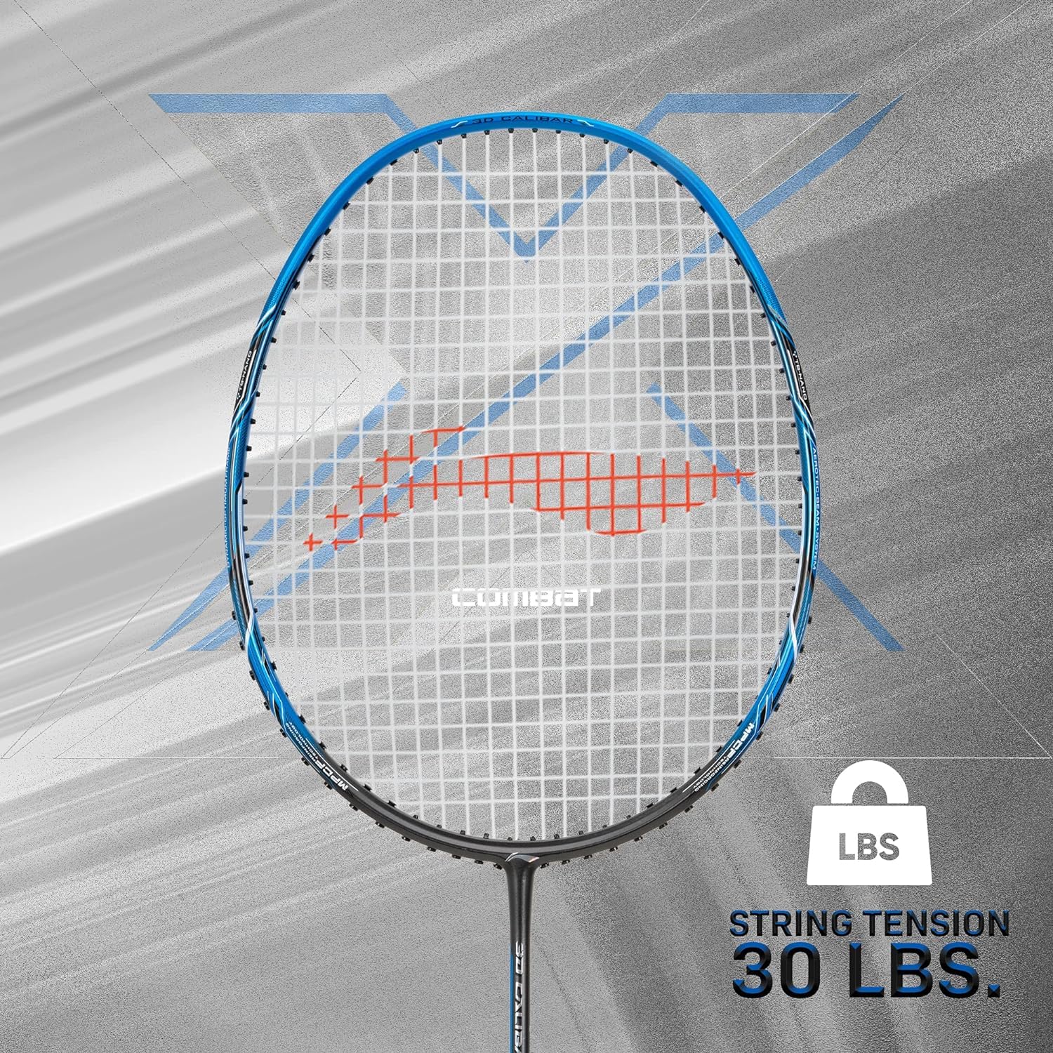 Li-Ning 3D Calibar X Combat Carbon Graphite Badminton Strung Racquet (85 Grams, 30 Lbs String Tension) and Full Cover (Charcoal/Blue)