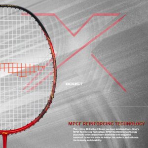 3D Calibar X Boost Carbon Graphite Strung Racquet, 83 Grams, 30 Lbs String Tension and Free Full cover(Red/Black)