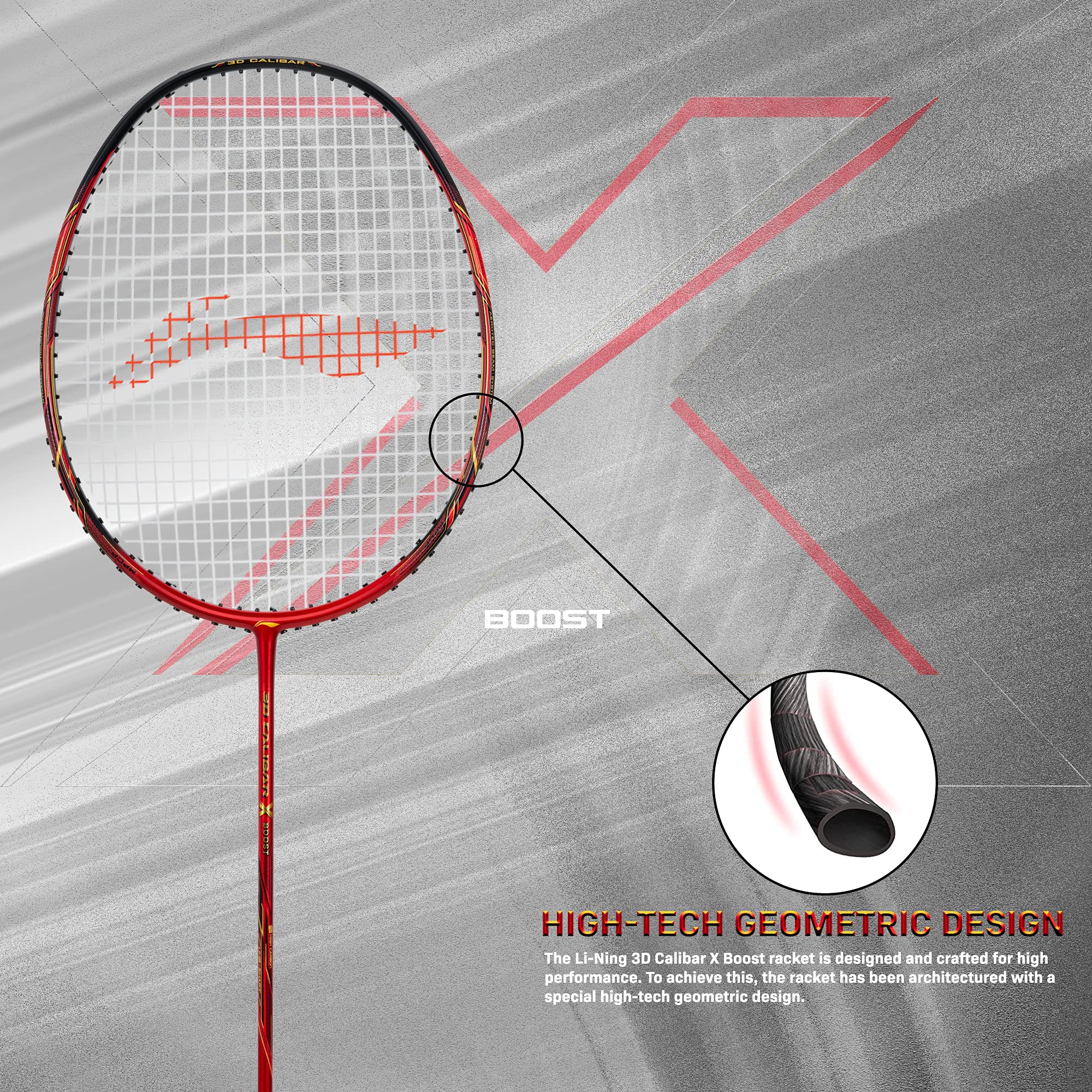 3D Calibar X Boost Carbon Graphite Strung Racquet, 83 Grams, 30 Lbs String Tension and Free Full cover(Red/Black)