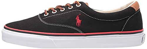 POLO RALPH LAUREN Men's Keaton-Pony Sneaker, Black/RL 2000 RED PP, 13