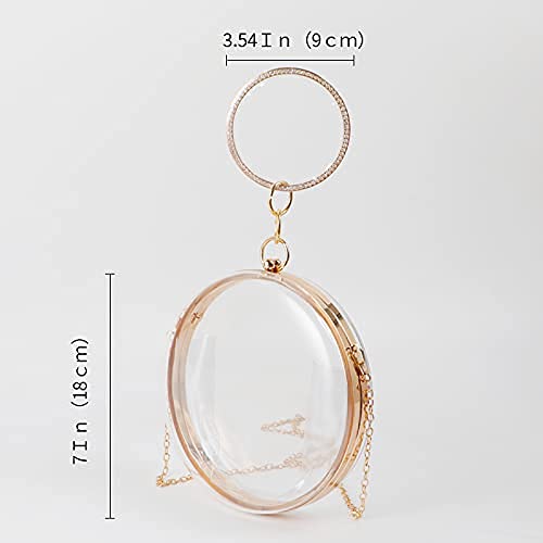 Cirilla Women Acrylic Transparent Round-Cake Clutch Evening Handbag Jeweled Ring Handle for Wedding Cocktail Party Banquet (clear)