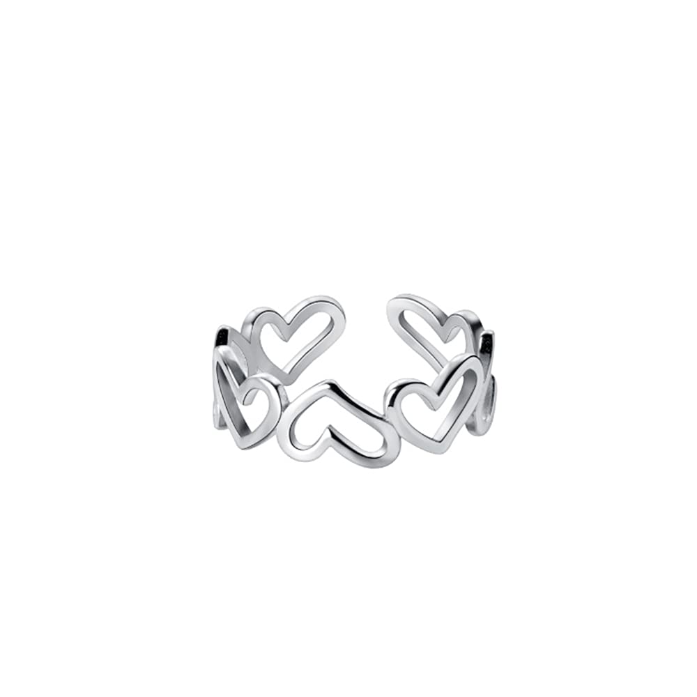 Cute Love Heart Adjustable Opening Pinky Rings for Women Dainty 925 Sterling Silver Eternity Endless Love Statement Knuckle Rings Thin Tiny Stacking Rings for Her Birthday Mom Xmas Valentines Gifts (Hollow Heart)