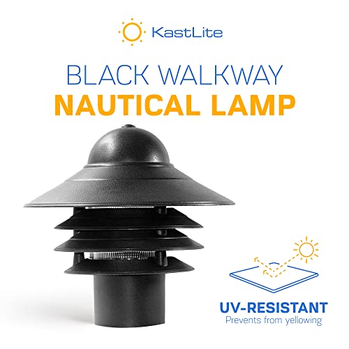 KastLite Black Nautical Post Walkway Lamp | 10" High Outdoor Coastal Fixture | Fits 3" Posts | UL Listed Dock Light - Comes with Mounting Hardware