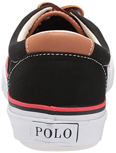 POLO RALPH LAUREN Men's Keaton-Pony Sneaker, Black/RL 2000 RED PP, 13