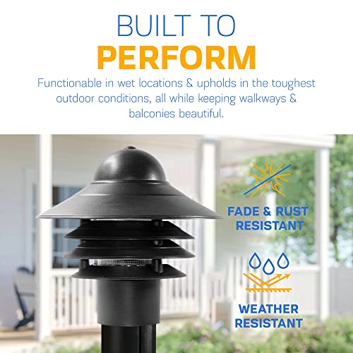 KastLite Black Nautical Post Walkway Lamp | 10" High Outdoor Coastal Fixture | Fits 3" Posts | UL Listed Dock Light - Comes with Mounting Hardware