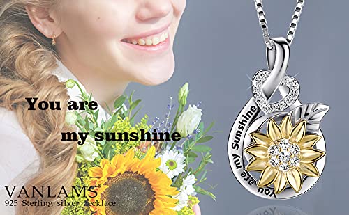 VANLAMS Sunflower Necklace for Women, Love Heart Pendant Necklace You Are My Sunshine Jewelry, Mothers Day Gifts Necklaces Gifts for Mom Wife Girlfriends Daughter (Sunflower)