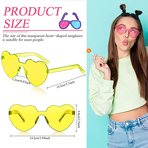 TOODOO 4 Pieces Heart Shape Rimless Sunglasses Transparent Candy Color Party Eyewear()