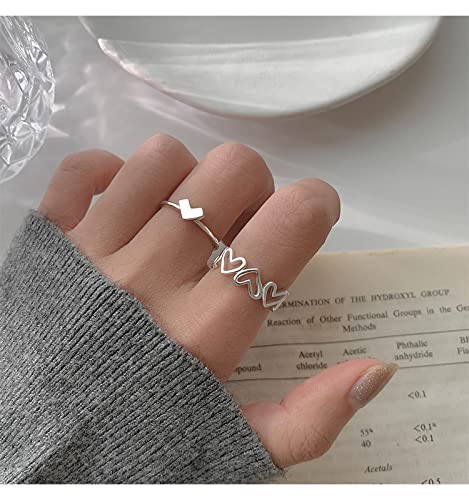 Cute Love Heart Adjustable Opening Pinky Rings for Women Dainty 925 Sterling Silver Eternity Endless Love Statement Knuckle Rings Thin Tiny Stacking Rings for Her Birthday Mom Xmas Valentines Gifts (Hollow Heart)