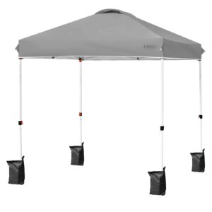 tangkula outdoor pop-up canopy tent, 6.6 x 6.6 ft height adjustable commercial instant canopy w/portable roller bag, 4 weight bags, outdoor camping sun shelter for camping, party (6.6’ x 6.6’, grey)