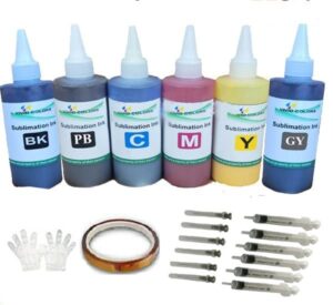 vivid colors 6 x100ml t552 552 dye sublimation ink refill bottle for ep et-8500 et-8550 printers heat press transfer on dyi mugs plates t-shirts (bk,pb,c,m,y,gy) super tank printer