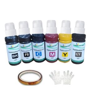 vivid colors 6 pack (100ml/per bottle) t552 552 dye sublimation ink w special refill bottle for et-8500 et-8550 heat transfer on diy mugs plates t-shirts (bk,pb,c,m,y,gy) super tank printer