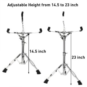 Youeon Snare Drum Stand with Drum Sticks Holder, Double Braced Tripod Snare Stand Fit for 10 to 14 Inch Snare Drum, Drum Pad, Adjustable Height 14.5 to 23 Inches for Drum Beginners, Lightweight