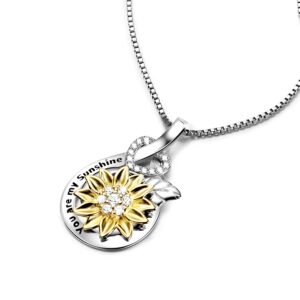 VANLAMS Sunflower Necklace for Women, Love Heart Pendant Necklace You Are My Sunshine Jewelry, Mothers Day Gifts Necklaces Gifts for Mom Wife Girlfriends Daughter (Sunflower)