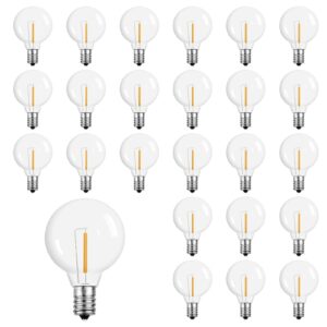 ecovania g40 light bulbs replacement,1 watt shatterproof plastic led globe bulbs for outdoor indoor string lights,e12 or c7 candelabra base, equivalent 5watt incandescent bulbs, warm white, 25pack