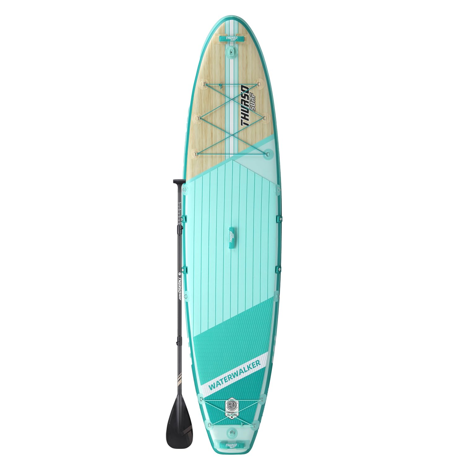 THURSO SURF Inflatable Stand Up Paddle Board All-Around SUP Waterwalker 132 11'×32''×6'' Deluxe Package | Carbon Shaft Paddle | Roller Backpack | Rechargeable Electric Pump | Coiled Leash (Turquoise)