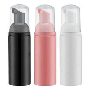 tekson 3 pcs soap foam bottle (2 oz), empty travel foaming lash shampoo for cleanser, dispenser (black&white&pink pump)