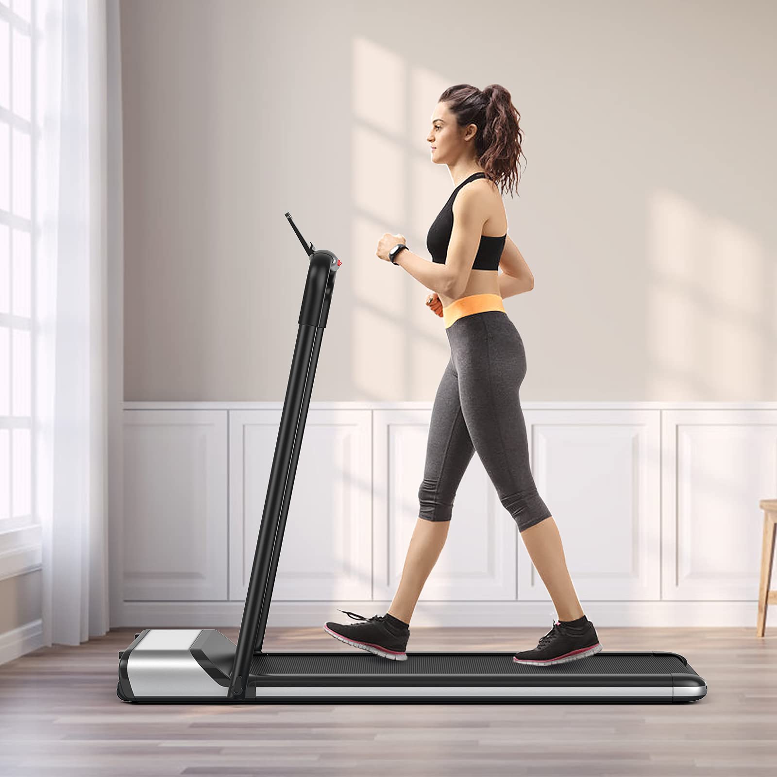 GYMAX Folding Treadmill, Installation-free Walking/Running Pad with LED Monitor & Removable Phone Holder, Quiet Shock Absorbing Running Machine for Home Gym Small Space Workout Fitness