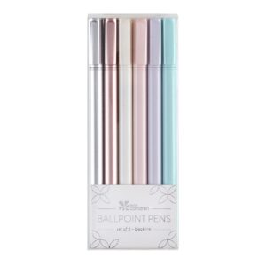 erin condren ballpoint pen set 6 - pack. rich black ink with smooth finish and ballpoint pen tip perfect for nearly all surfaces. perfect for writing and drawing