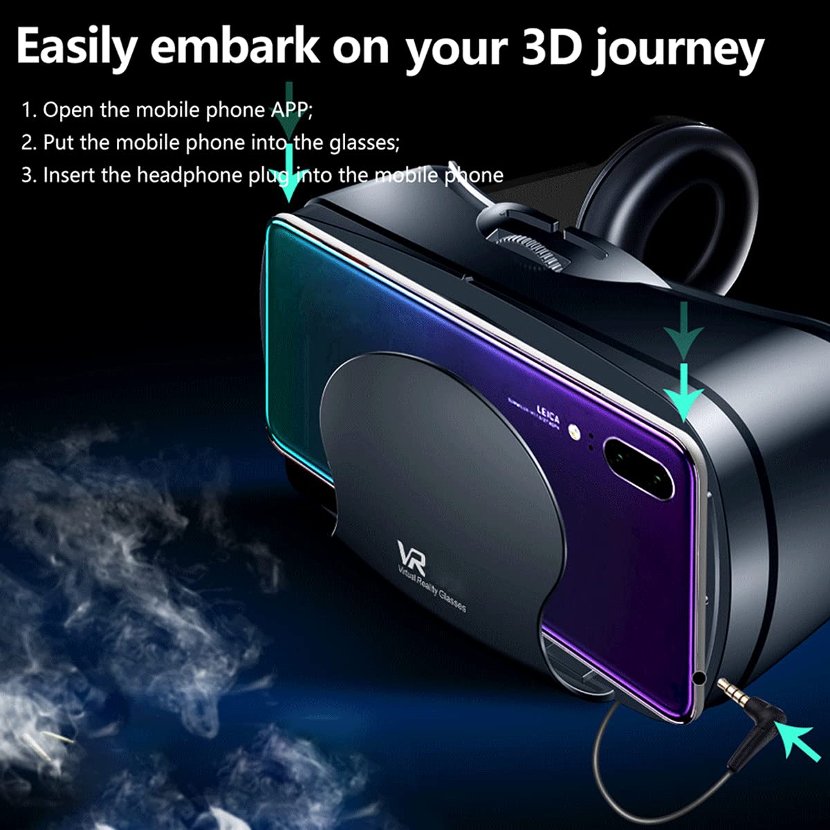 Virtual Reality Headset with Controller Adjustable 3D VR Glasses Virtual Reality Headset HD Blu-ray Eye Protected Support 5~7 Inch for Phone/Android (A50)