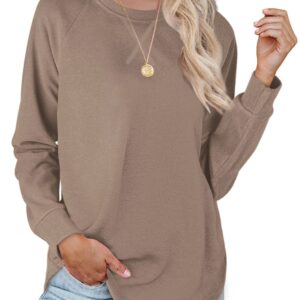 XIEERDUO Women's Sweatshirts Long Sleeve T Shirts For Women Loose Fit Coffee L