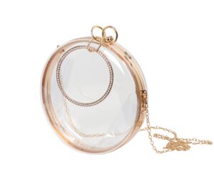 cirilla women acrylic transparent round-cake clutch evening handbag jeweled ring handle for wedding cocktail party banquet (clear)