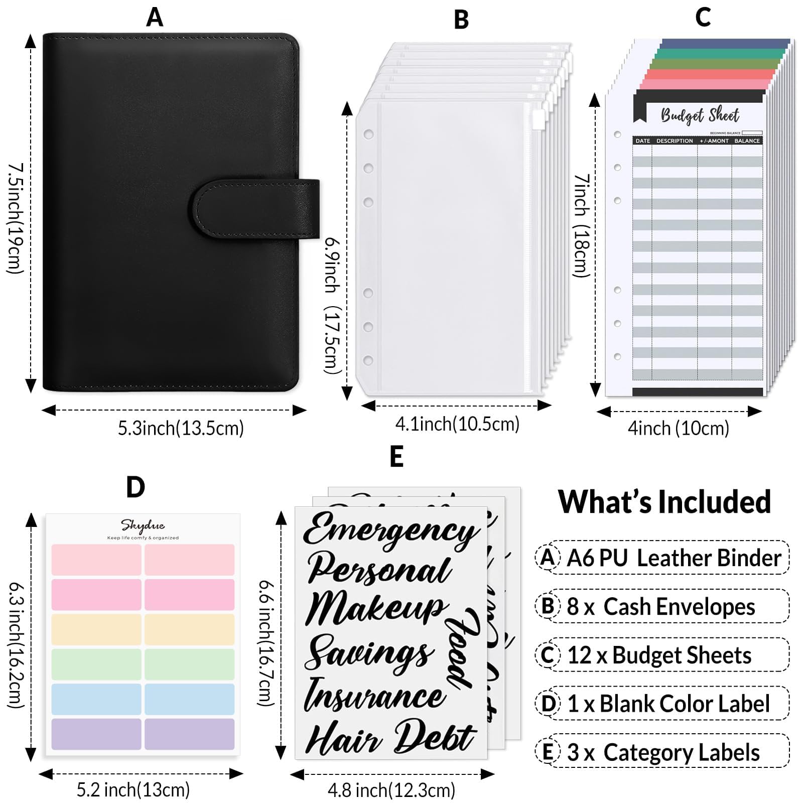 SKYDUE Budget Binder, Money Saving Binder with Zipper Envelopes, Cash Envelopes and Expense Budget Sheets for Budgeting