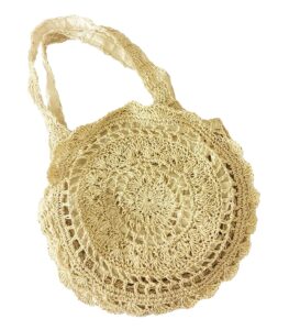 gk-o lady straw tote bags round handbag crochet wicker rattan boho woven beach summer (beige)