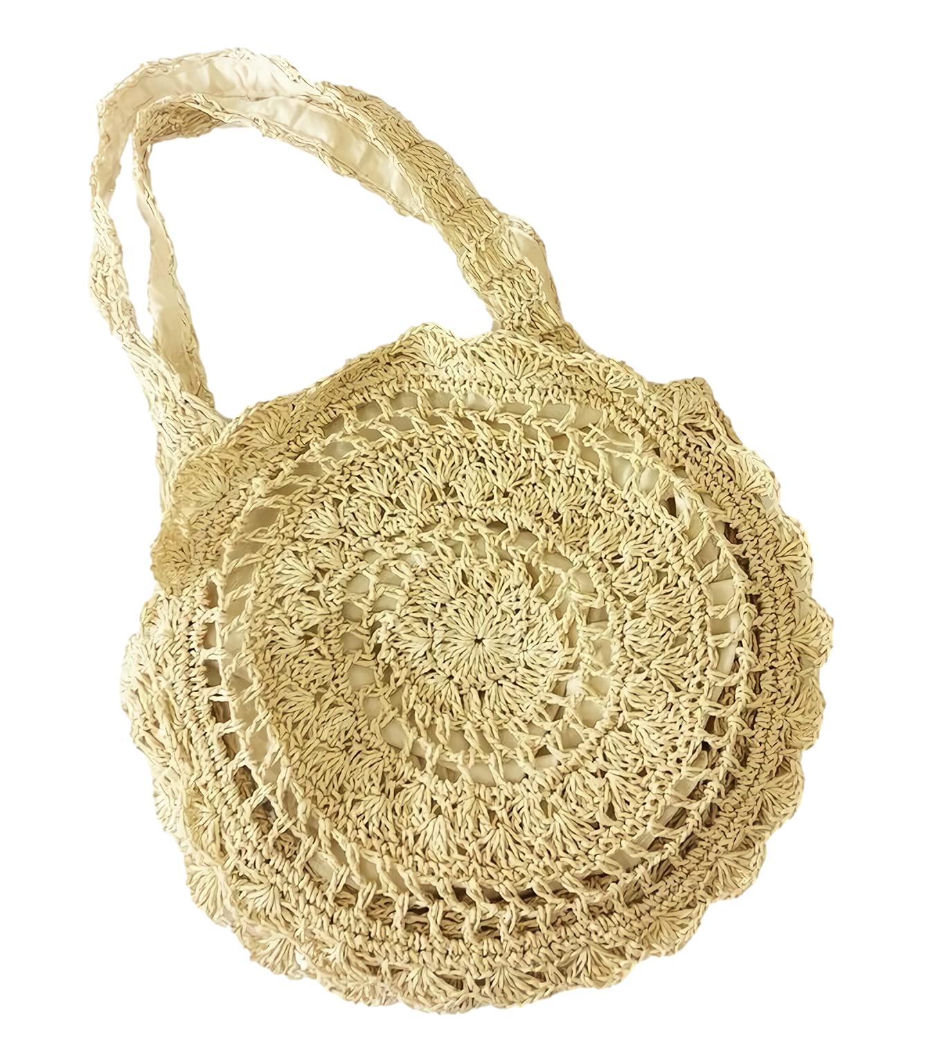 GK-O Lady Straw Tote Bags Round Handbag Crochet Wicker Rattan Boho Woven Beach Summer (Beige)