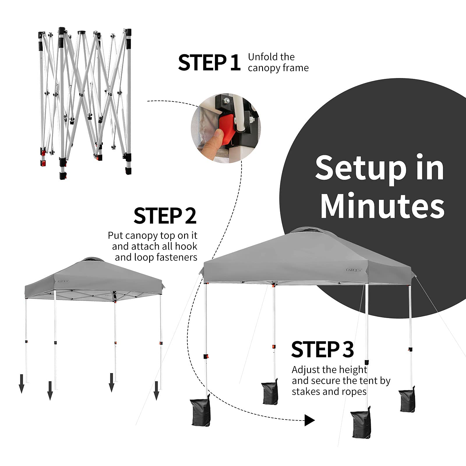 Tangkula Outdoor Pop-up Canopy Tent, 6.6 x 6.6 FT Height Adjustable Commercial Instant Canopy w/Portable Roller Bag, 4 Weight Bags, Outdoor Camping Sun Shelter for Camping, Party (6.6’ x 6.6’, Grey)