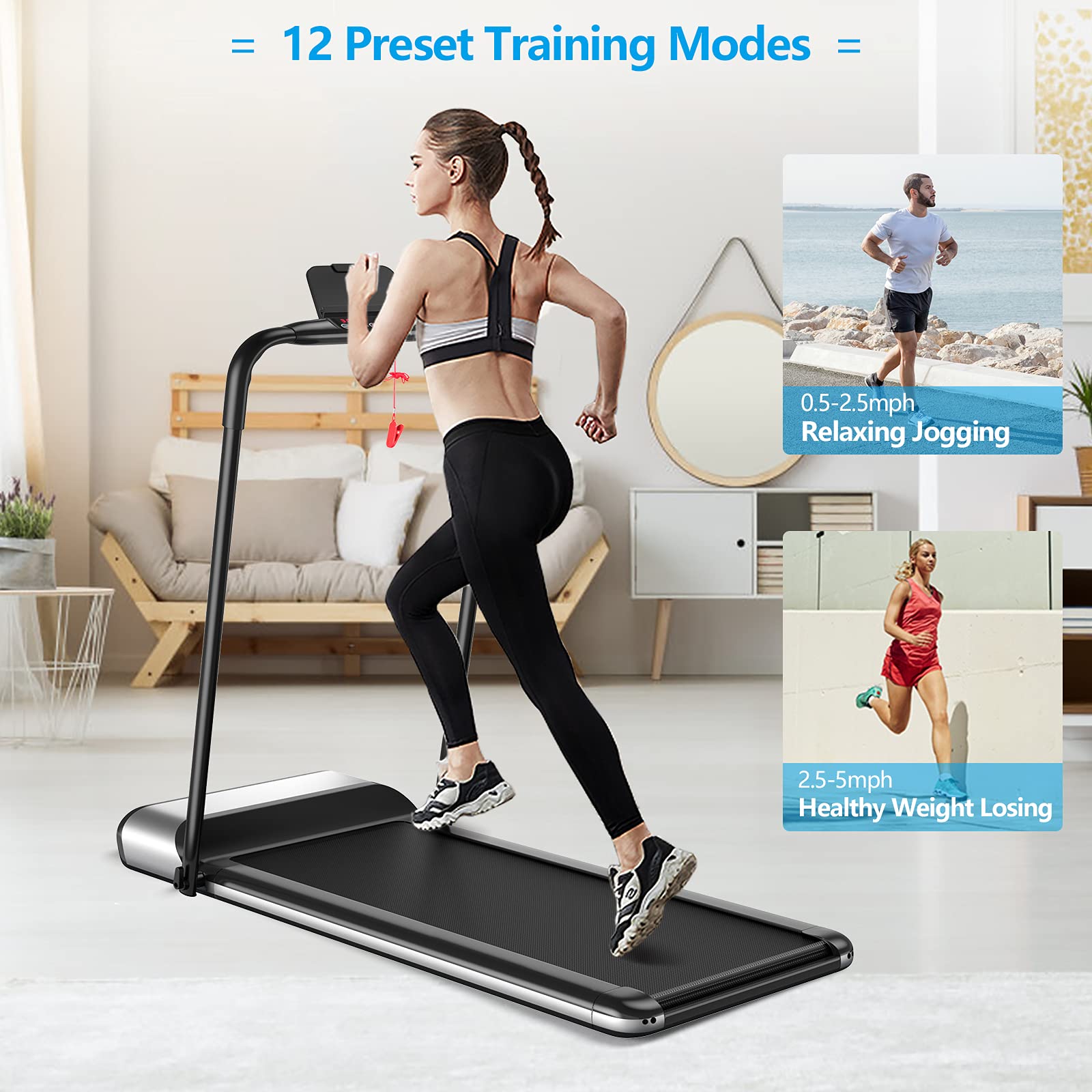 GYMAX Folding Treadmill, Installation-free Walking/Running Pad with LED Monitor & Removable Phone Holder, Quiet Shock Absorbing Running Machine for Home Gym Small Space Workout Fitness