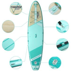 THURSO SURF Inflatable Stand Up Paddle Board All-Around SUP Waterwalker 132 11'×32''×6'' Deluxe Package | Carbon Shaft Paddle | Roller Backpack | Rechargeable Electric Pump | Coiled Leash (Turquoise)