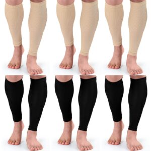 coume 6 pairs calf compression sleeve men and women footless compression socks for leg support, shin splints, pain relief (black and beige,small/medium)