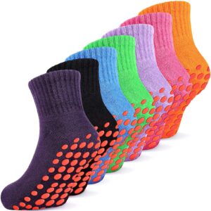 7 pairs kids non slip socks anti skid mid calf socks for toddler boys girls (s)