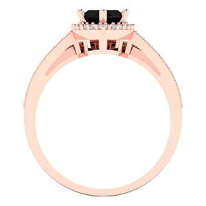 2.16ct Marquise Cut Halo Solitaire Natural Black Onyx Engagement Promise Anniversary Bridal Ring Band set 18K Rose Gold 3.5