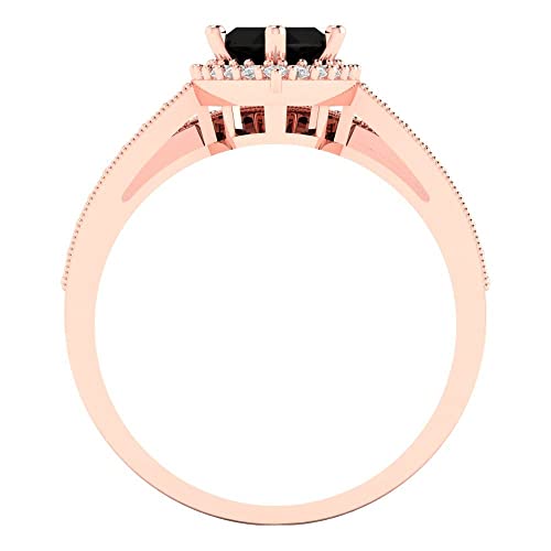 2.16ct Marquise Cut Halo Solitaire Natural Black Onyx Engagement Promise Anniversary Bridal Ring Band set 18K Rose Gold 3.5