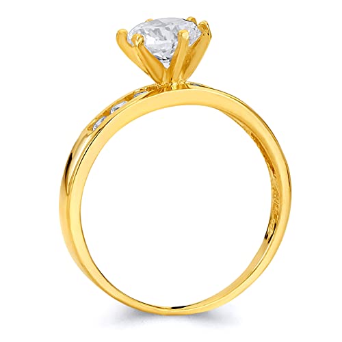 TWJC Ladies 14k Yellow Gold Engagement Ring and Wedding Band Bridal Set - Size 7.5(RG218EB)