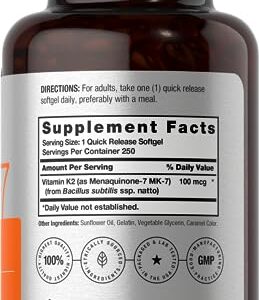 Horbäach Vitamin K2 MK7 100mcg | 250 Softgels | Non-GMO, Gluten Free Supplement