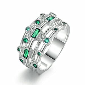 1 ct baguette & round shape simulated green emerald half eternity wedding engagement band ring in 14k white gold plated 925 sterling silver (1 cttw) ring size -4.5