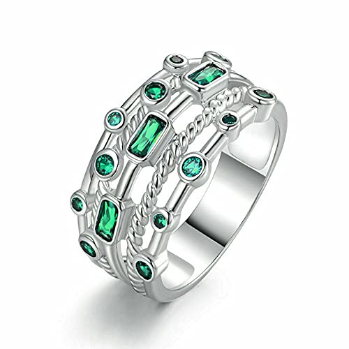 1 CT Baguette & Round Shape Simulated Green Emerald Half Eternity Wedding Engagement Band Ring in 14K White Gold Plated 925 Sterling Silver (1 Cttw) Ring Size -4.5