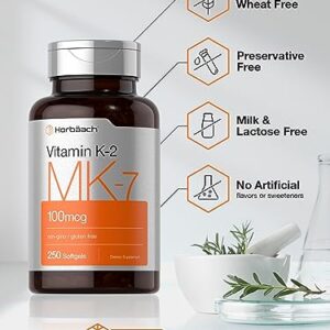 Horbäach Vitamin K2 MK7 100mcg | 250 Softgels | Non-GMO, Gluten Free Supplement