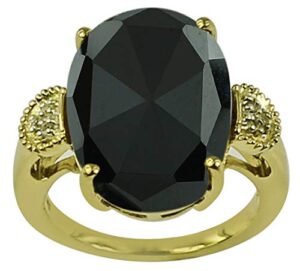 carillon black spinel oval shape 7.9 carat natural earth mined gemstone 10k yellow gold ring unique jewelry for women & men