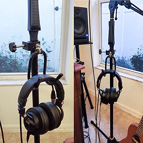 Headphone Hanger Stand Mount, Clamp-On Universal Accessory Holder, for Studio Microphone/Musical Stand for Headset, Cords, Tambourines, Cowbell, etc - No Instrument