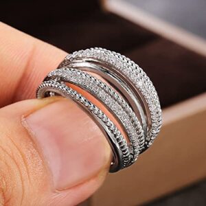 925 Sterling Silver Shiny Gem Ring Cubic Zirconia Rings CZ Diamond Multi Row Ring Eternity Engagement Wedding Band Ring for Women (US Code 8)