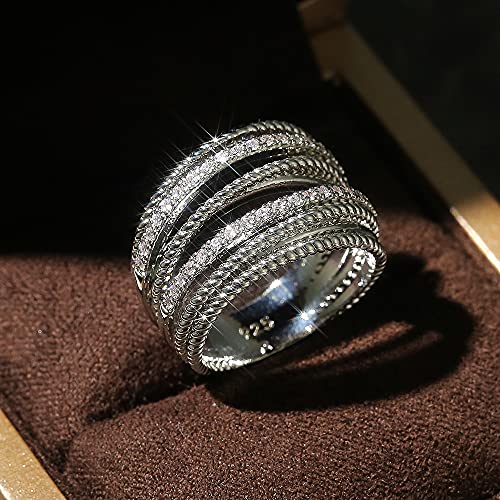 925 Sterling Silver Shiny Gem Ring Cubic Zirconia Rings CZ Diamond Multi Row Ring Eternity Engagement Wedding Band Ring for Women (US Code 8)