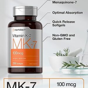 Horbäach Vitamin K2 MK7 100mcg | 250 Softgels | Non-GMO, Gluten Free Supplement