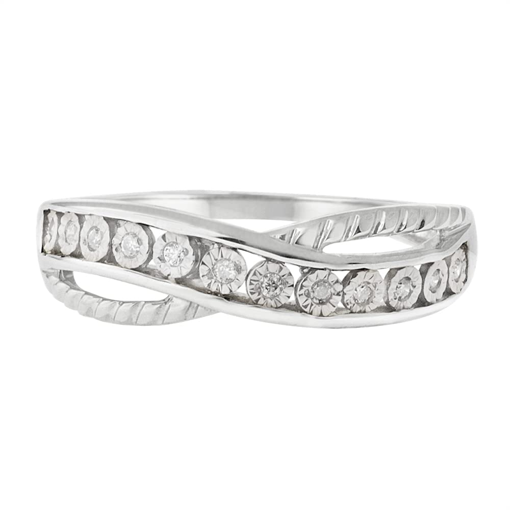 Hdiamonds 0.06 Carat Total Weight (cttw) Sterling Silver - White Diamond Band with Miracle Plates (Size: 8)