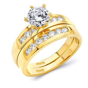 twjc ladies 14k yellow gold engagement ring and wedding band bridal set - size 7.5(rg218eb)