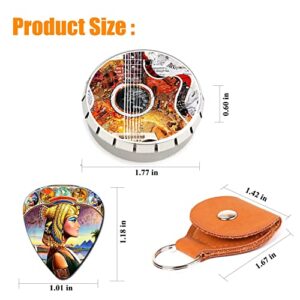 THIVENNY Guitar Picks 12 Medium Pack with Leather Picks Holder and Tin Box,Unique Artistic Celluloid Guitar Pick for Bass Electric Guitar Acoustic Guitar Lovers Gift (Mix-6) (1002-1)