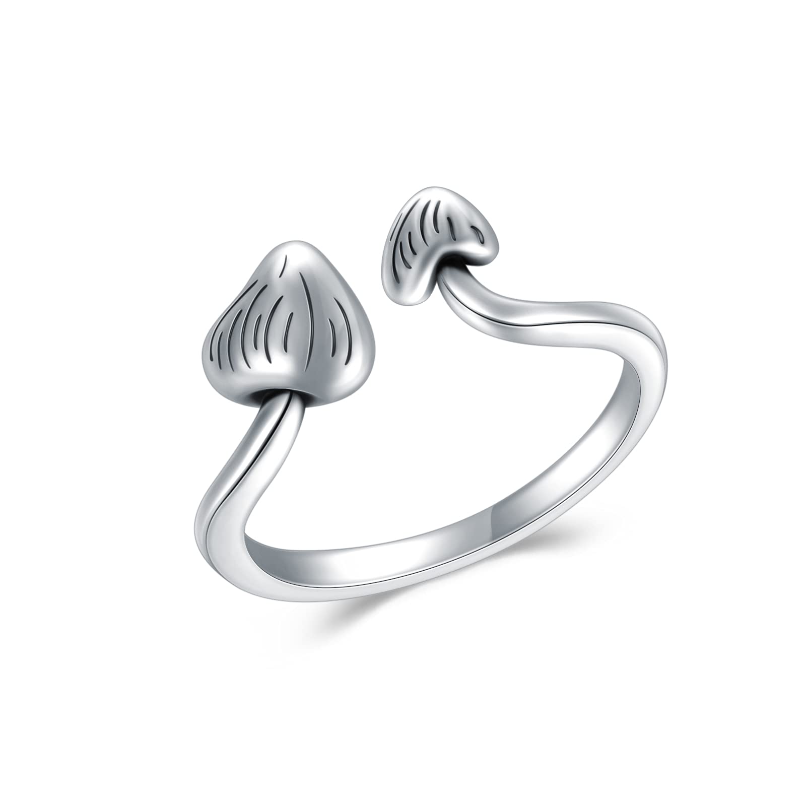 Mushroom Ring Open Spoon Ring Sterling Silver Mushroom Jewelry for Women,Size 7/8 (8)